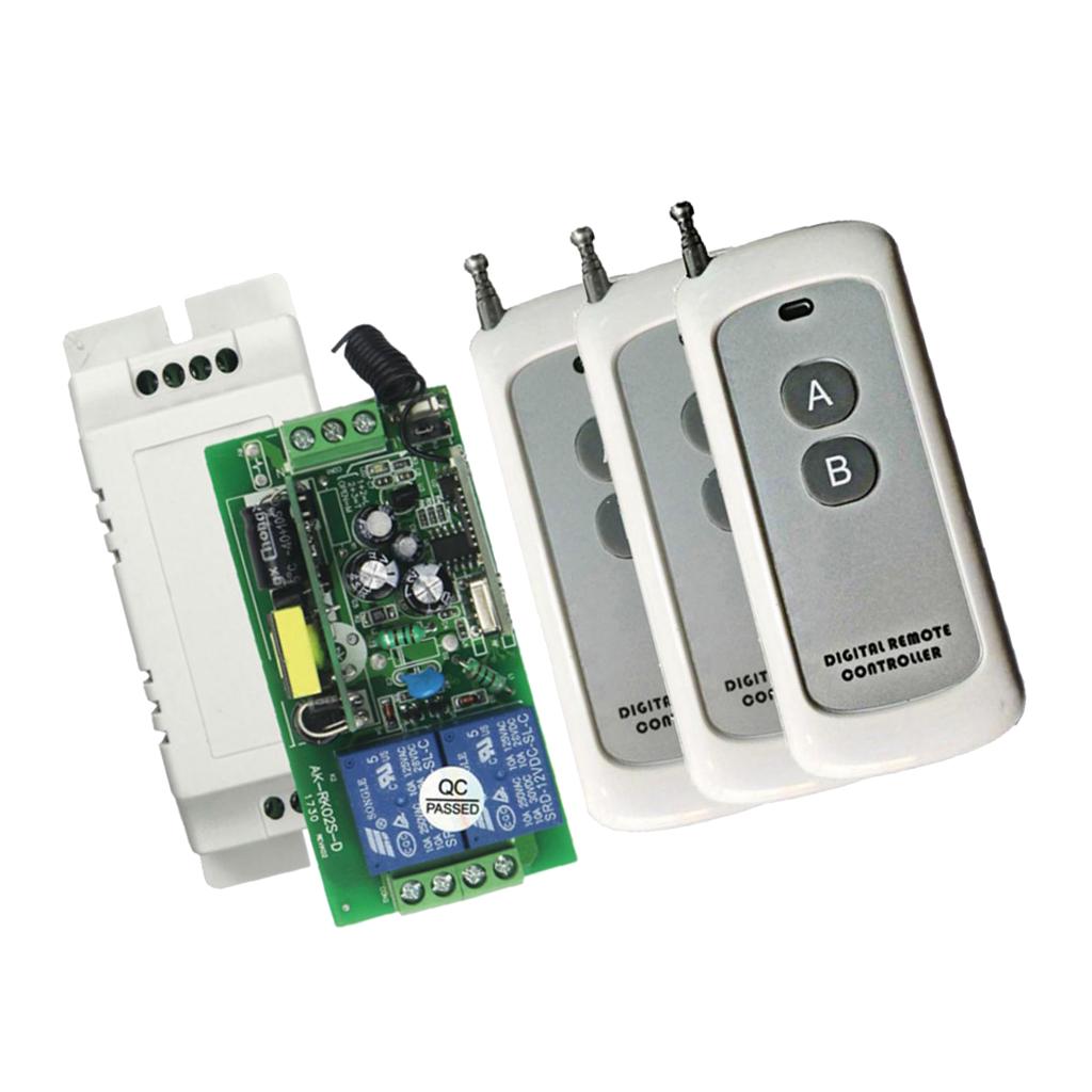3pcs 2-button Remote Control + 433MHz Wireless RF Relay Switch Receiver ...