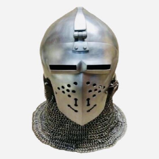 Cheap Medieval 18 GA Bascinet Long Face Helmet with Chainmail Battle ...