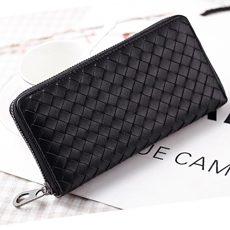 Sheepskin Hand-woven Wallet Women's Brand Ladies Long Zipper Clutch Bag ...