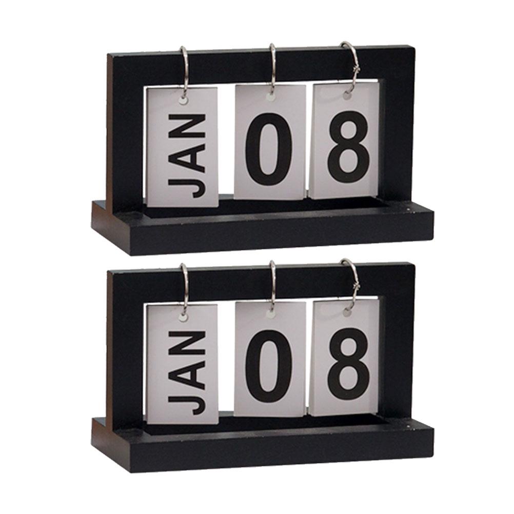 Buy 2pcs Wooden Page Turning Calendar Retro Desktop Perpetual Calendar ...