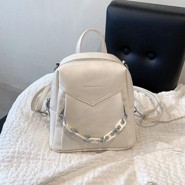 Buy Fashion Chain Backpack Women Luxury Pu Leather Small School Bag ...
