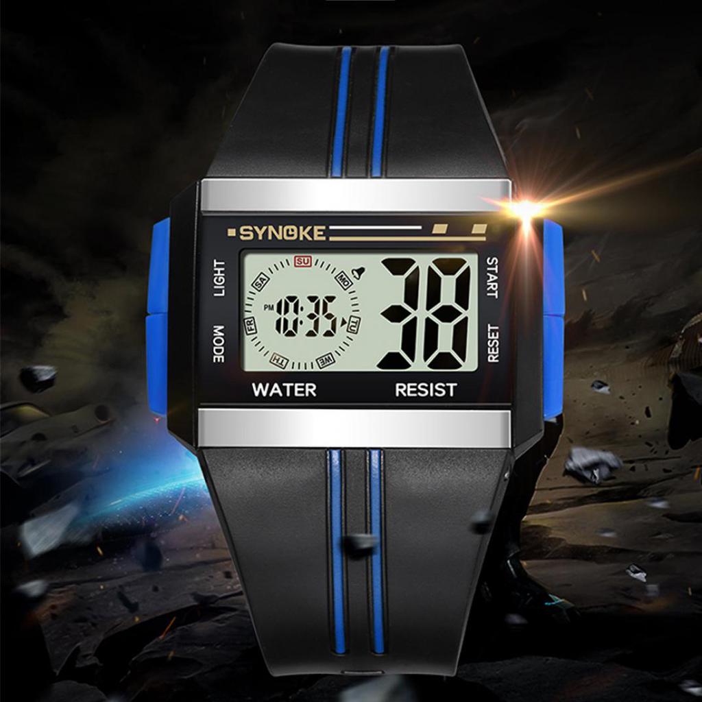 Buy Men Rectangle Luminous Backlight Sports Stopwatch Date Alarm ...