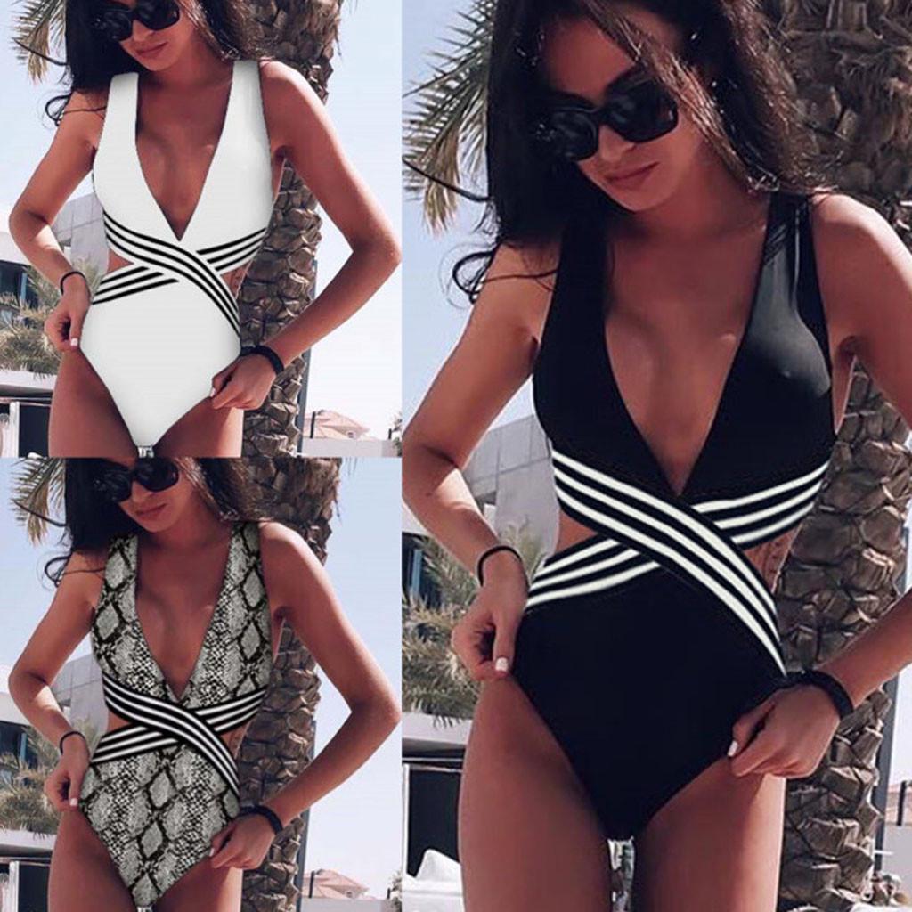 Buy Sexy Women Patchwork Push Up Pad Swimwear Swimsuit Beachwear One