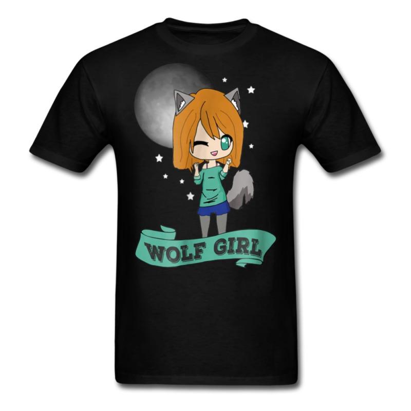 Buy Wolf Girl Shirt Cute Chibi Anime Waifu Moon Black Summer Tee Retro ...