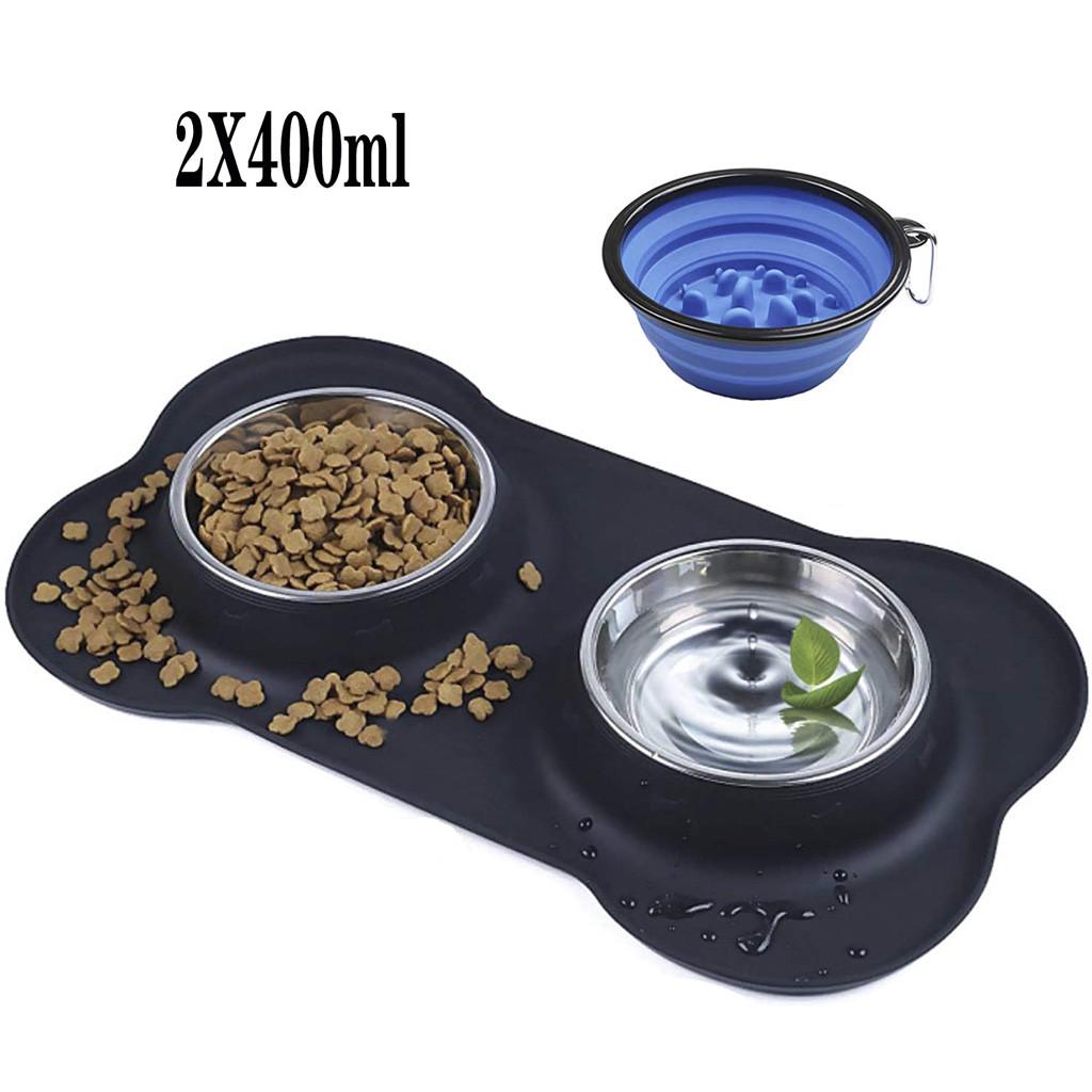 Buy Tanya Double Dog Bowls Dog Bowls Non Slip Stainless Steel Double ...