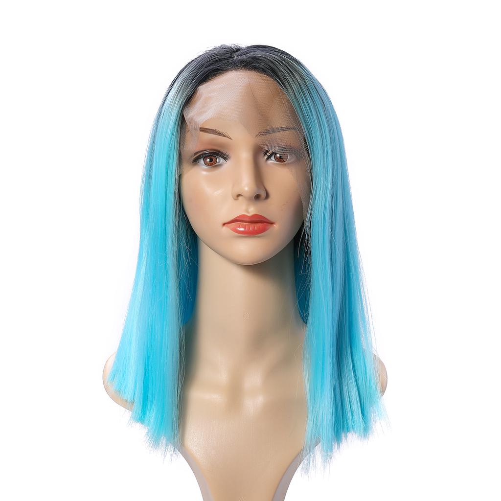 Buy 14Inch Lace Front Wig Synthetic Fiber Hair Women Bright Blue ...