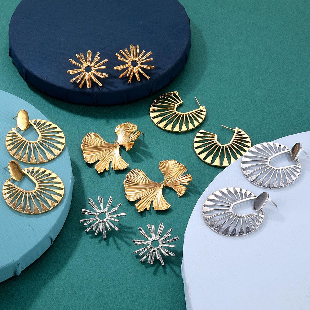 4 Style Fashion Geometric Hollow Round Flowers Leaves Alloy Drop Earrings Women Jewelry Party ...