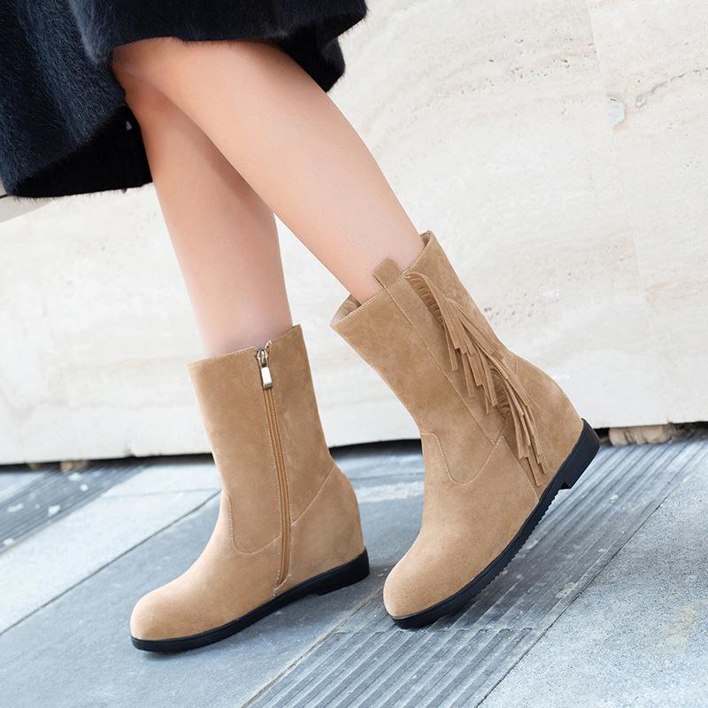 Buy Autumn and winter new short boots zipper tassel short boots low ...