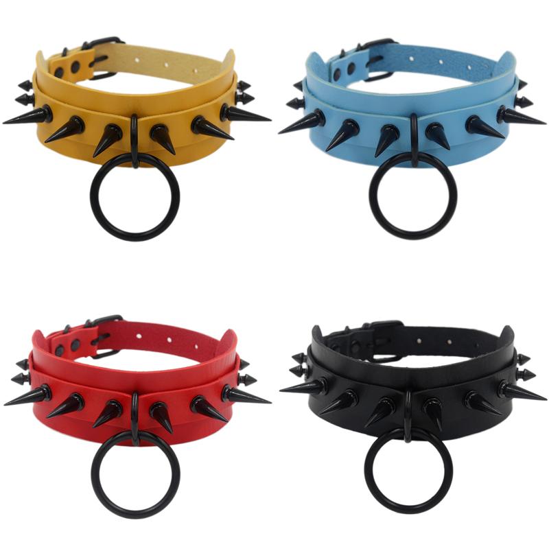 Buy Double-layer PU Leather Black Nail Collar Jewelry Nightclub Punk ...