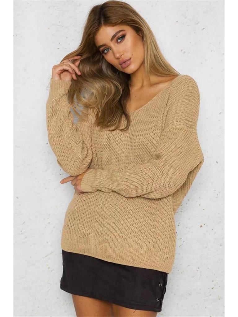 Cheap Autumn New V-neck Backless Knitted Sweater Women's Loose Long ...