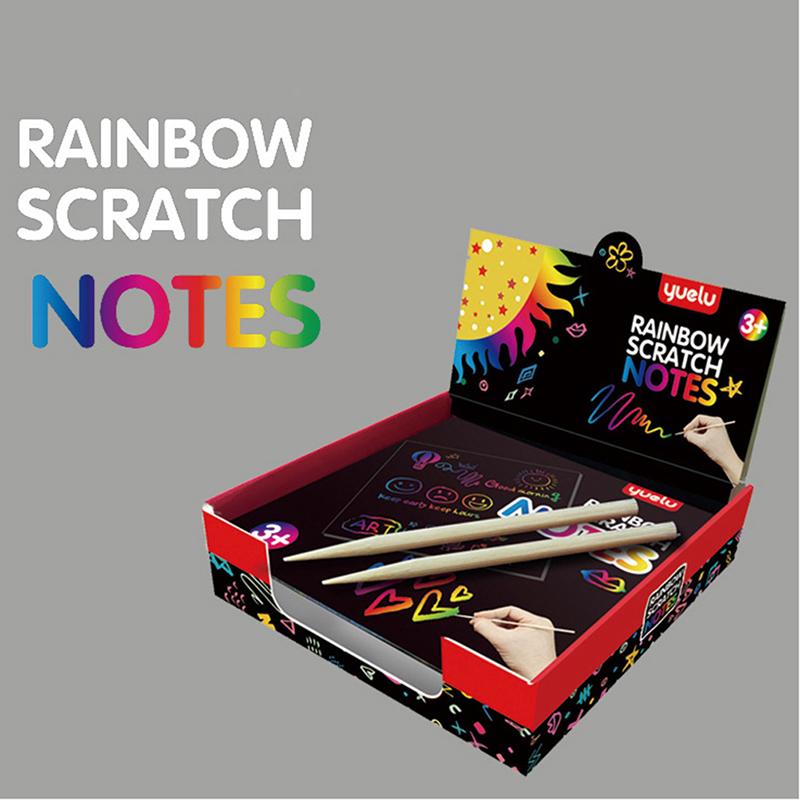 Buy 100Pcs Rainbow Scratch Art Mini Notes With Wooden Stylus Scraping ...