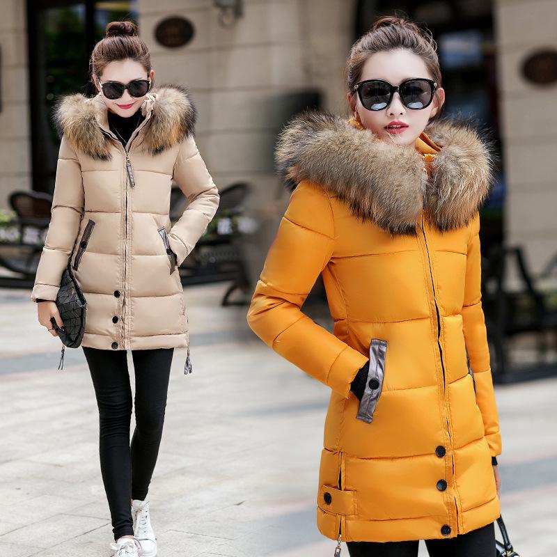 Buy Winter Women's Fashion Pure Color Parka Thick Outerwear Slim Design ...