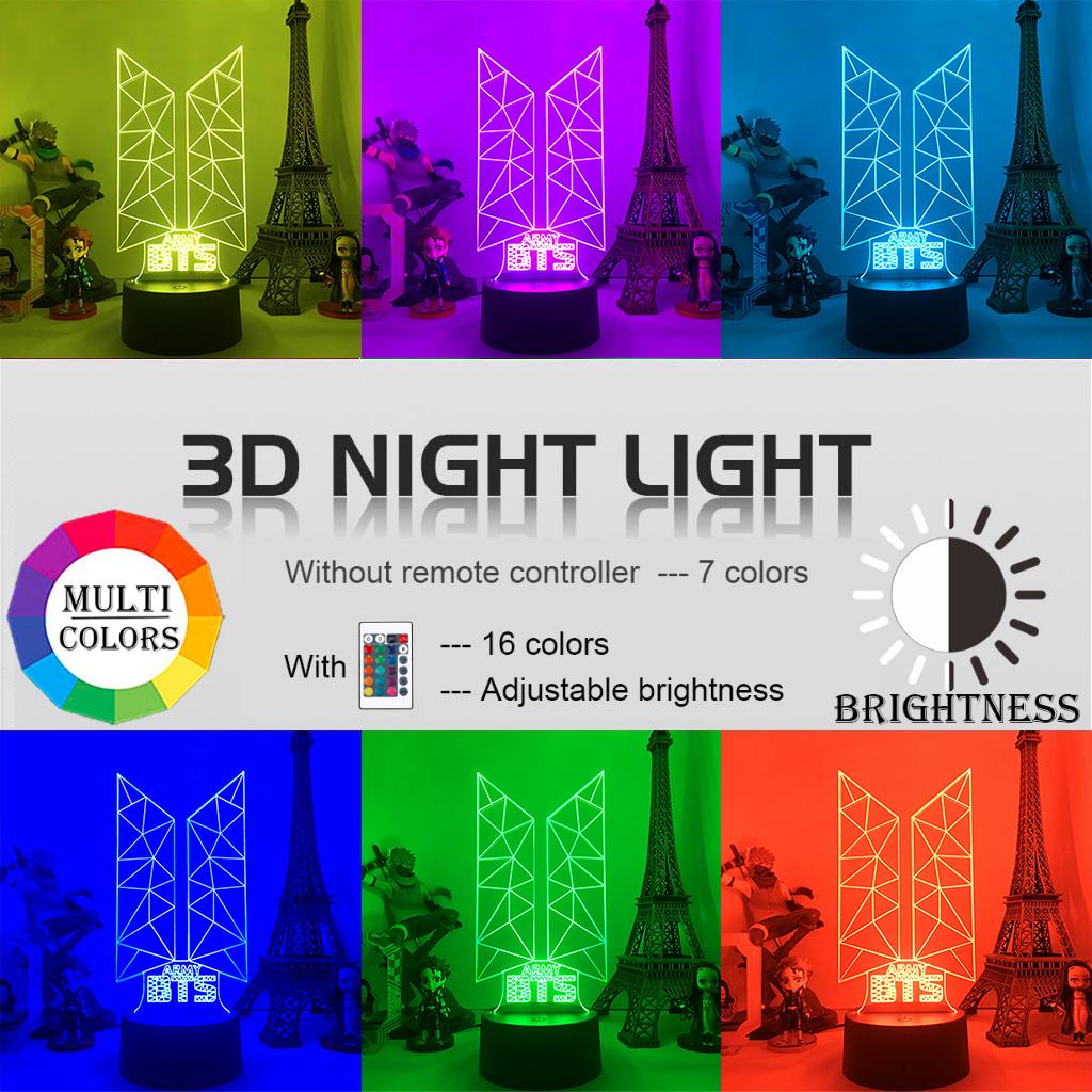 Buy BTS Led Light Bangtan Boys LOGO 3d Lamp for Bedroom Decoration fans ...