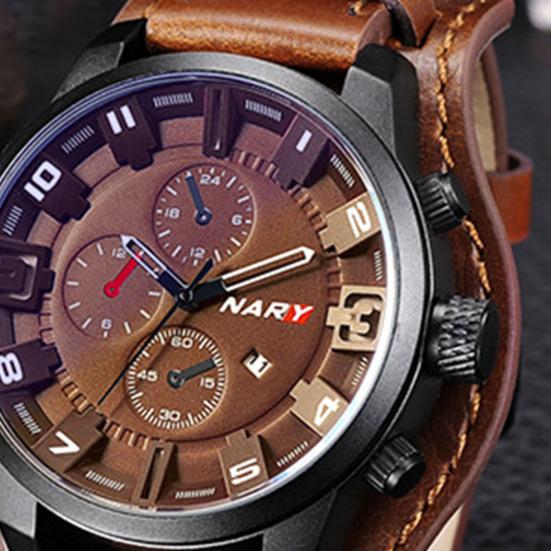 Buy NARY Men Faux Leather Band Life Waterproof Big Dial Blue Glass ...