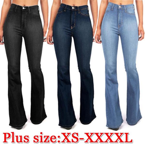 Buy Women Fashion Denim Long Pants High Waist Bell Bottom Slim Fit ...