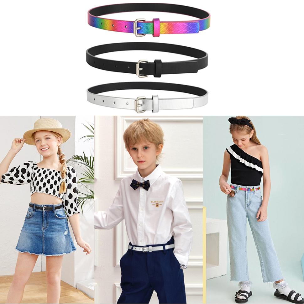 Cheap 3 PCS Kids Skinny Belts PU Leather Belt for Girls Boys Colorful ...