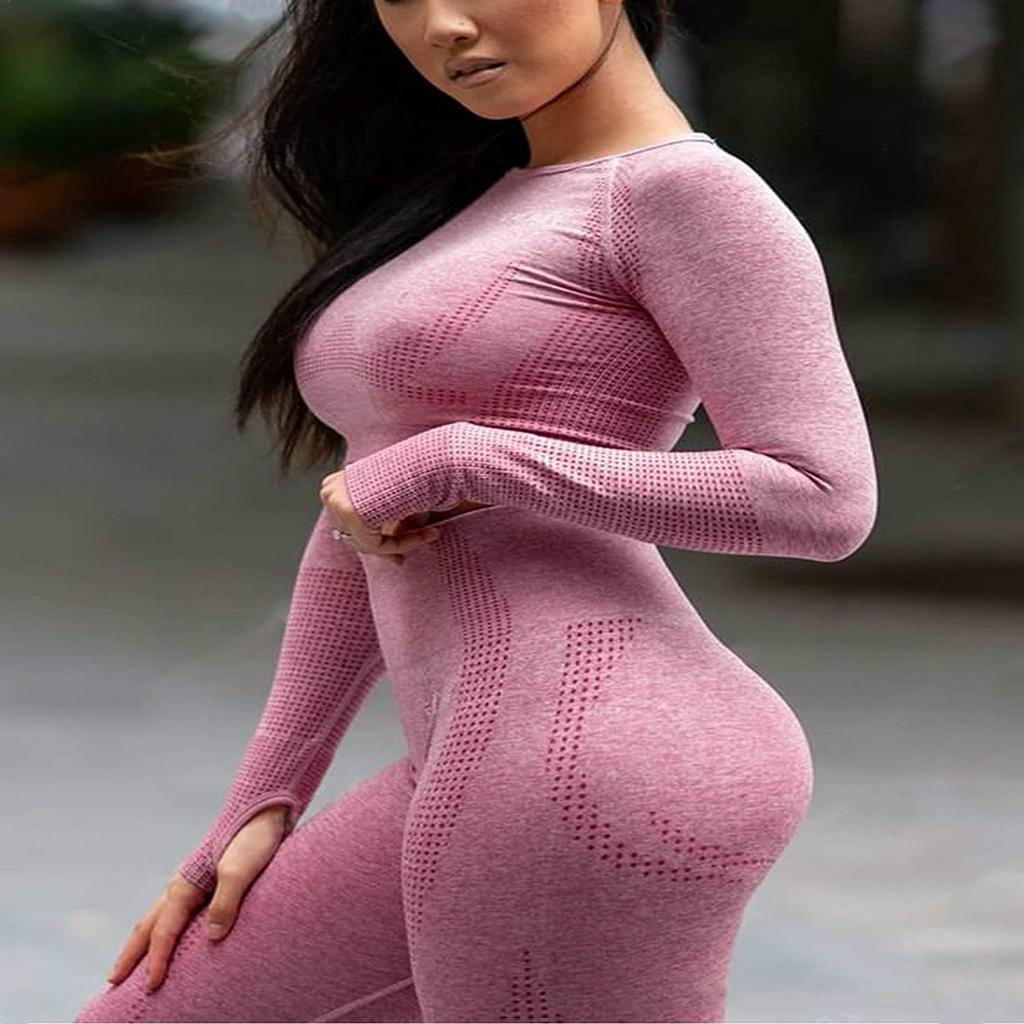 Buy Yoga Set Women 2pcs Sport Suit Gymwear Workout Outfits Long Sleeve Fitness Crop Top High ...