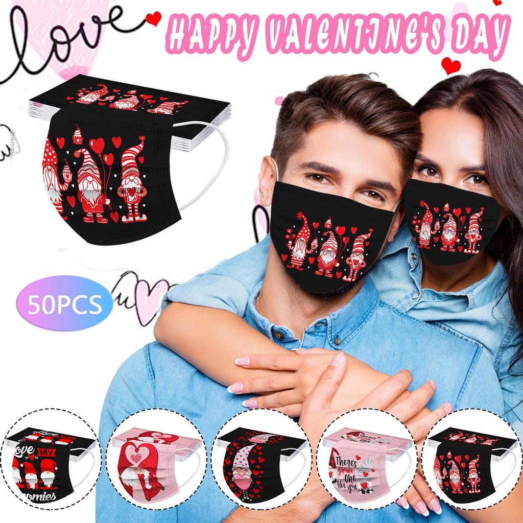 Disposable Face Masks UniseX Adults Valentine's Day Printed 3-Layer ...
