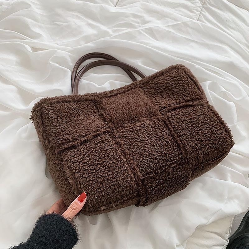 Buy Ins Same Lamb Hair Woven Tote Handbag Wool Shoulder Bag Large 2022 ...