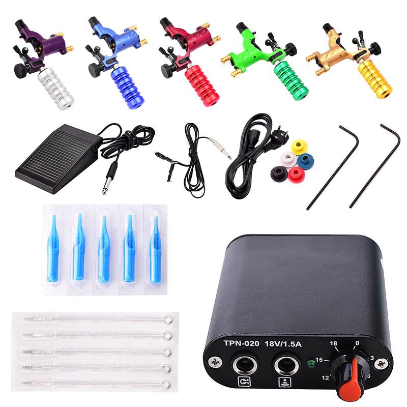 Tattoo Complete Kit 5 Needles and Holders Tattooing Machine Power ...