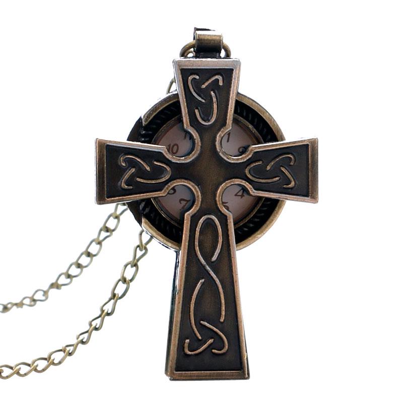 Buy Vintage Antique Bronze Cross Quartz Pocket Watch Necklace Pendant ...