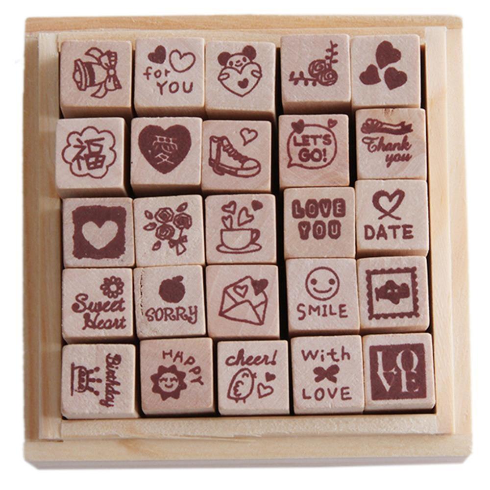 Buy 25pcs Happy Life Diary Stamp Set DIY Rubber Wooden Stamp Funny Kids ...