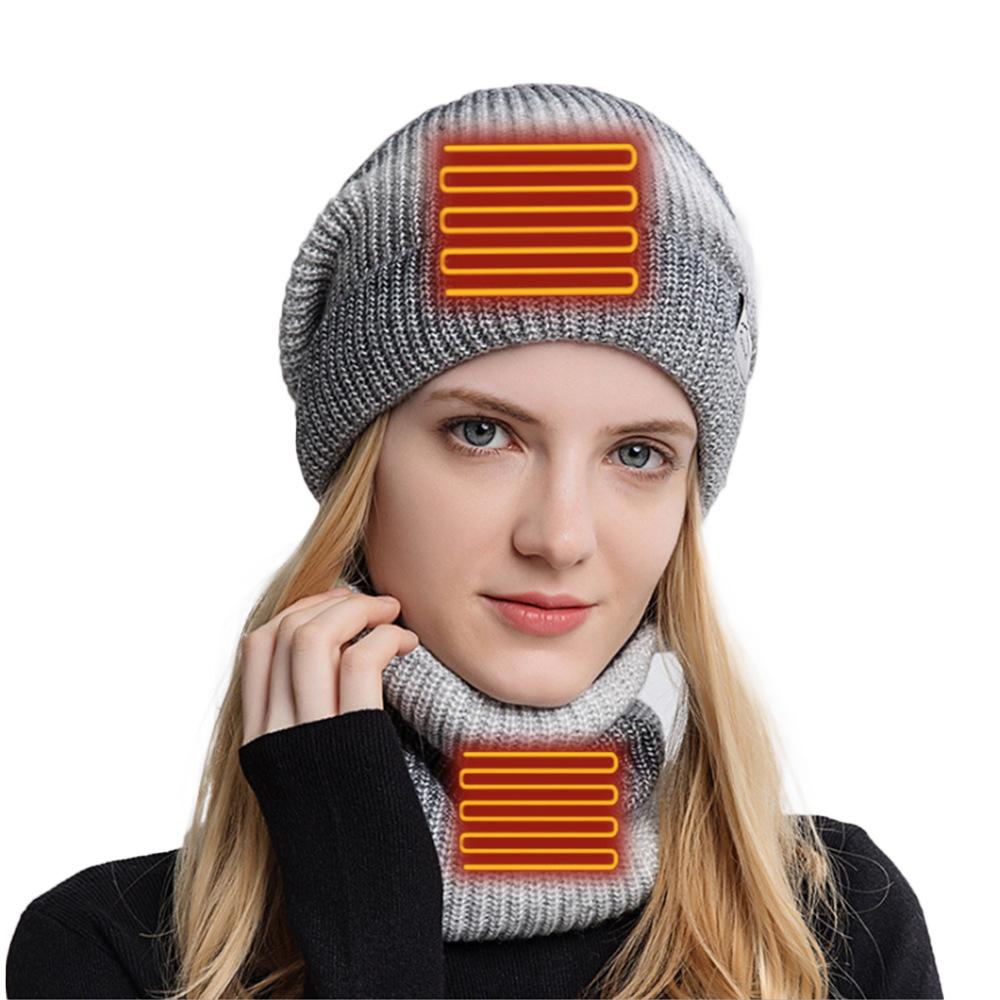 Thick Warm Beanie Cap Gradient Color Heated Hat Scarf Set USB Heating ...
