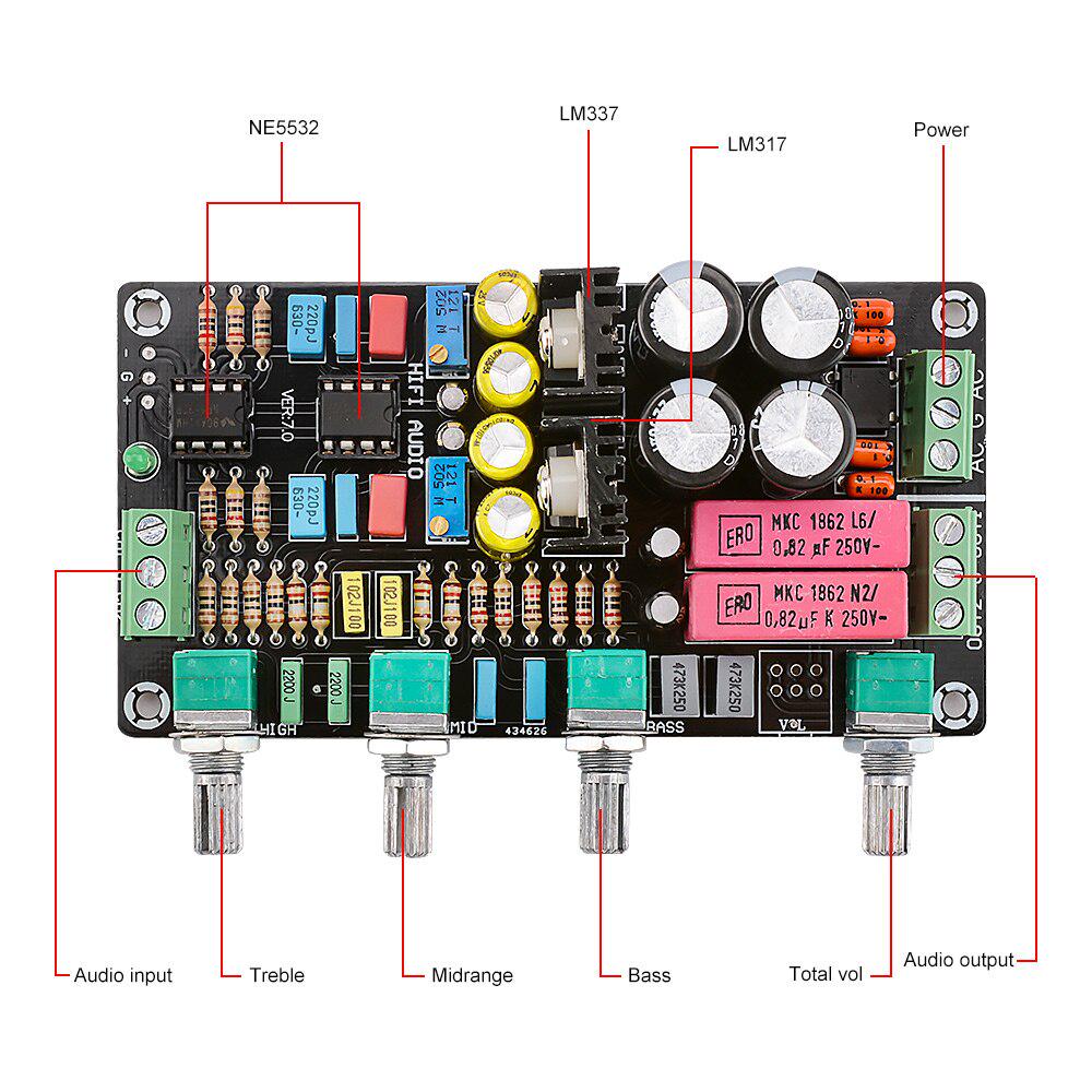 Mini Preamlifier Tone Board OPA2604 AD827 NE5532 Hifi Amplifier Preamp With Adjustment Volume ...