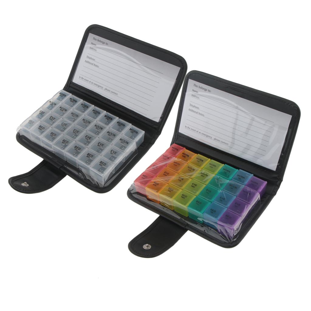 Buy 2x Medicine Tablets Storage Case Pill Box Capsules Organizer 28 ...