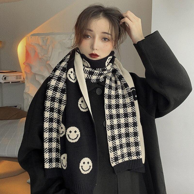 Buy GOPLUS Knitted Scarf Print Echarpe Femme Double-side Smlie Face ...