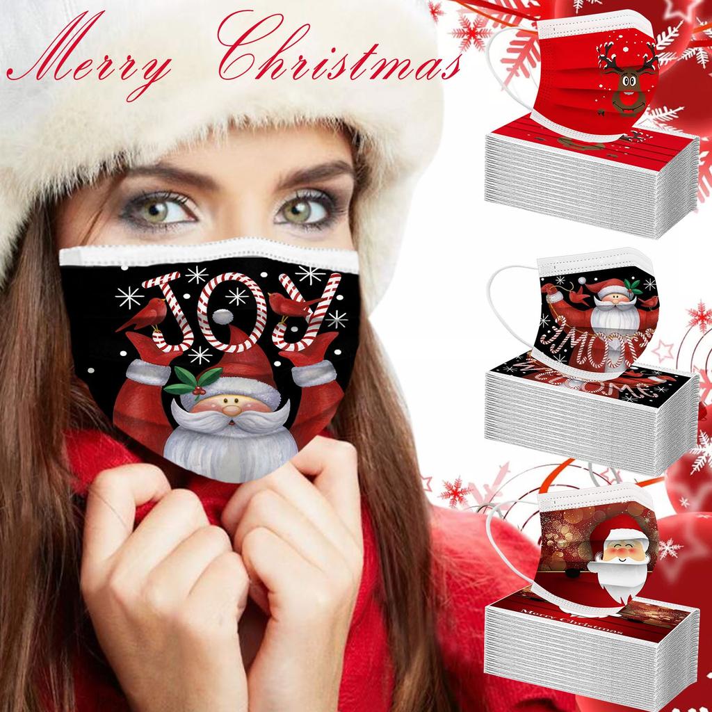 Buy SOC 50PCS Merry CSOCistmas Adults Multi-Prints Breathable 3 -Layer ...