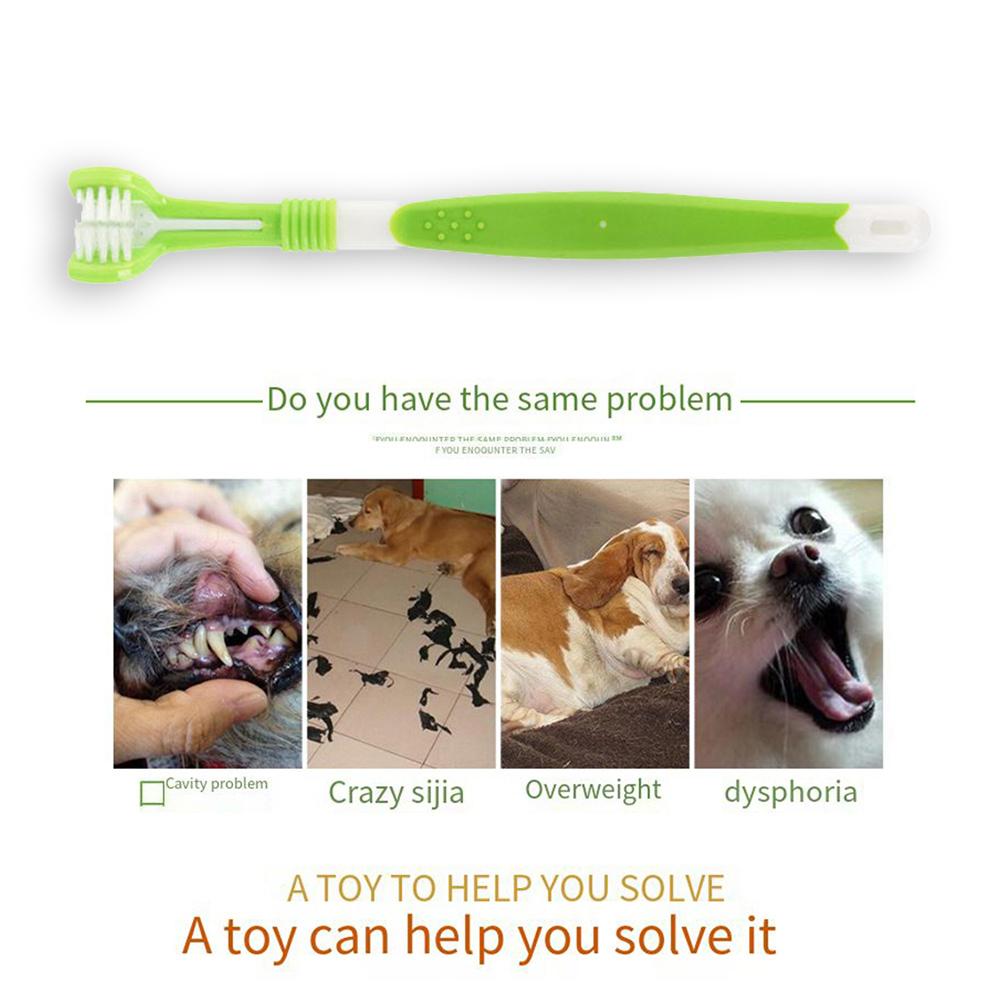Buy Three Sided Pet Toothbrush Dog Brush Bad Breath Tartar Tool (Grass ...