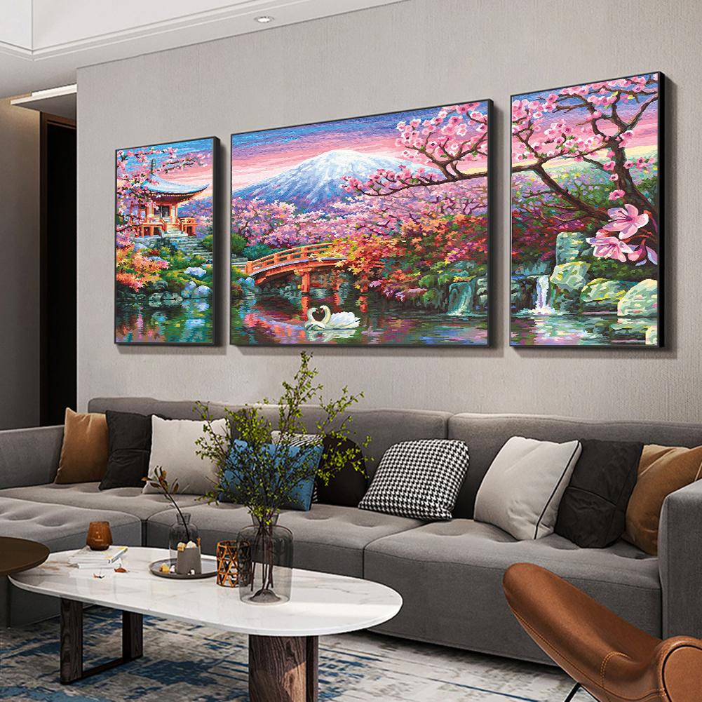 Buy Triptych Courtyard Paint By Numbers DIY Frameless Picture On Canvas ...