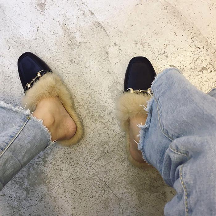 Cheap Ladies Autumn and Winter Fox Fur Lining Slippers Home Wear ...