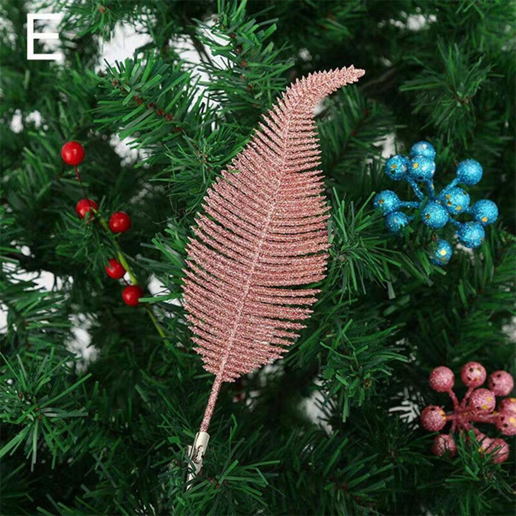 Christmas Simulation Glitter Leaves Clamp Christmas Decoration ...