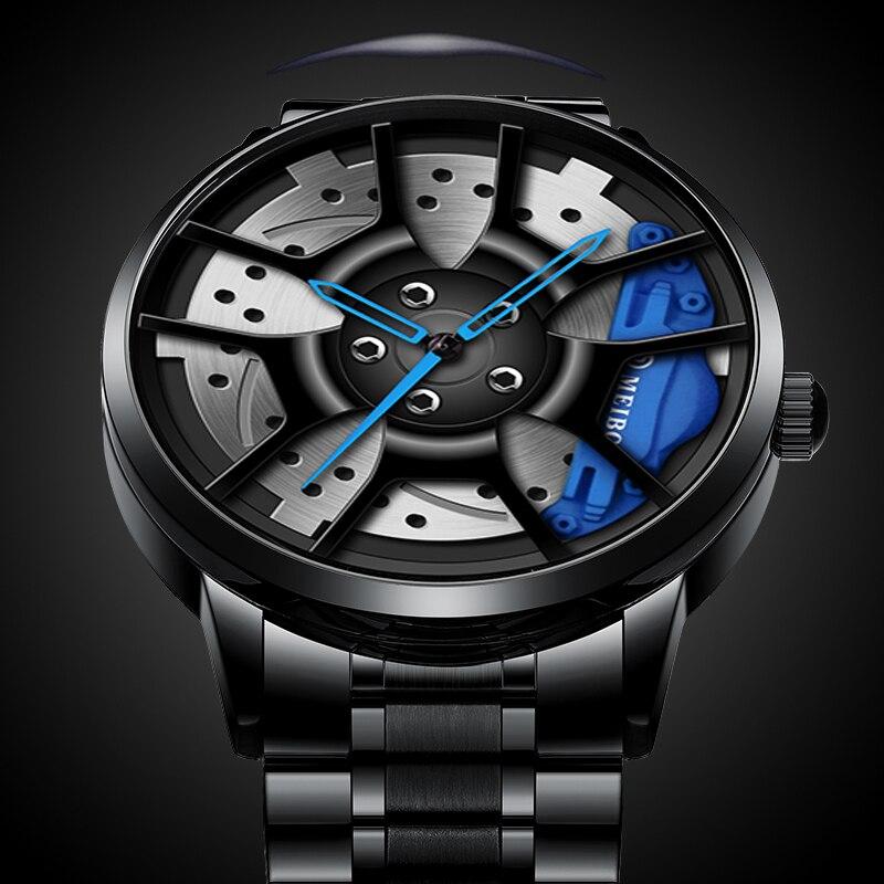 Buy Fashion Car Wheel Watches Luxury Stainless Steel Waterproof Watch Men Sports Wheel Hub ...