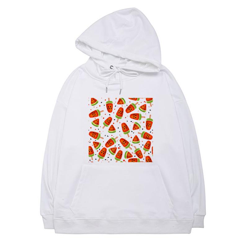 Buy Autumn Watermelon Pattern Print Unisex White Hoodies Drawstring ...
