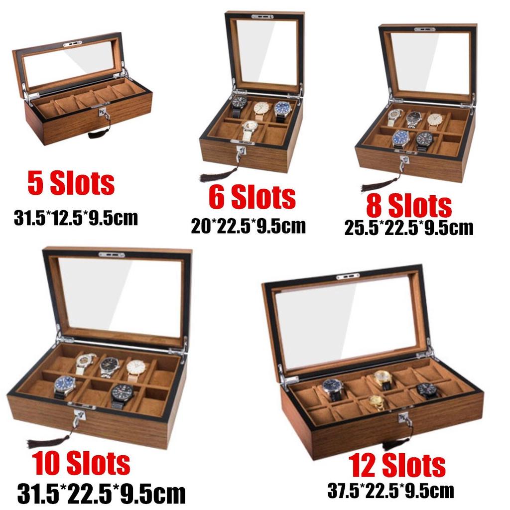 Buy 5/6/8/10/12 Slots Watch Display Case Wooden Box Case Clear Top ...