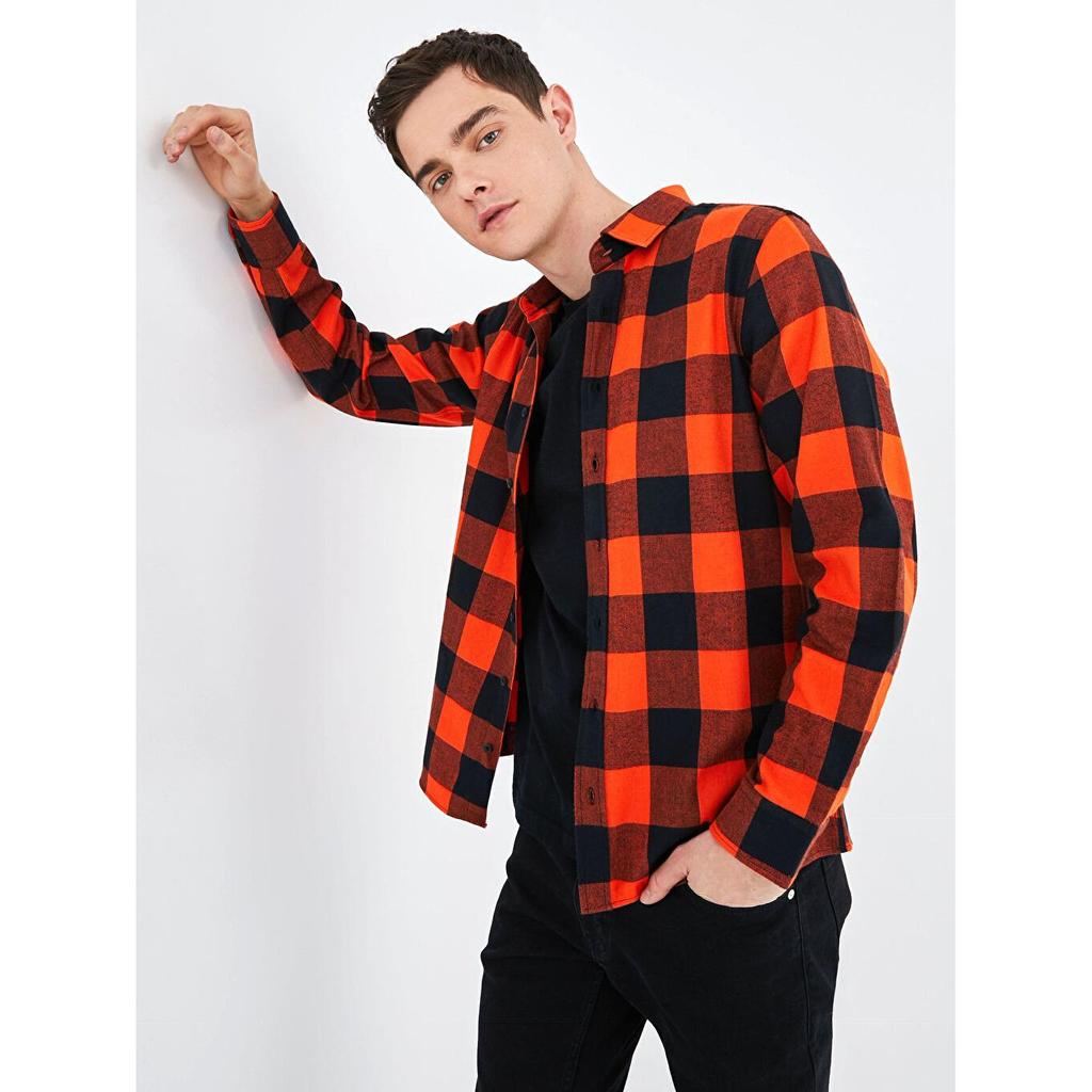 Buy XSIDE Slim Fit Long Sleeve Lumberjack Plaid Men's Shirt Orange at ...