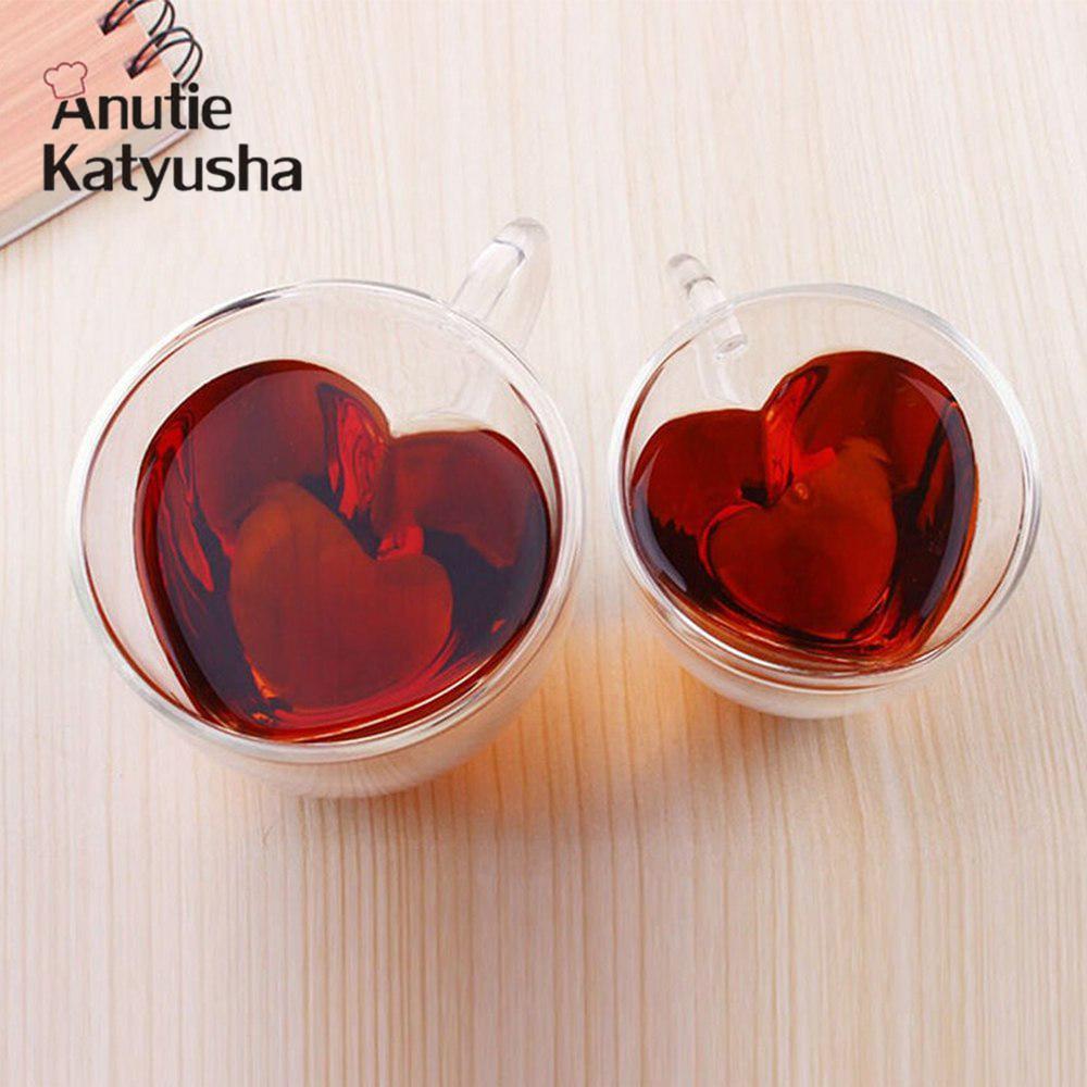 Buy 180/240ml Creative Heart-shape Double Wall Glass Cup Heat ...