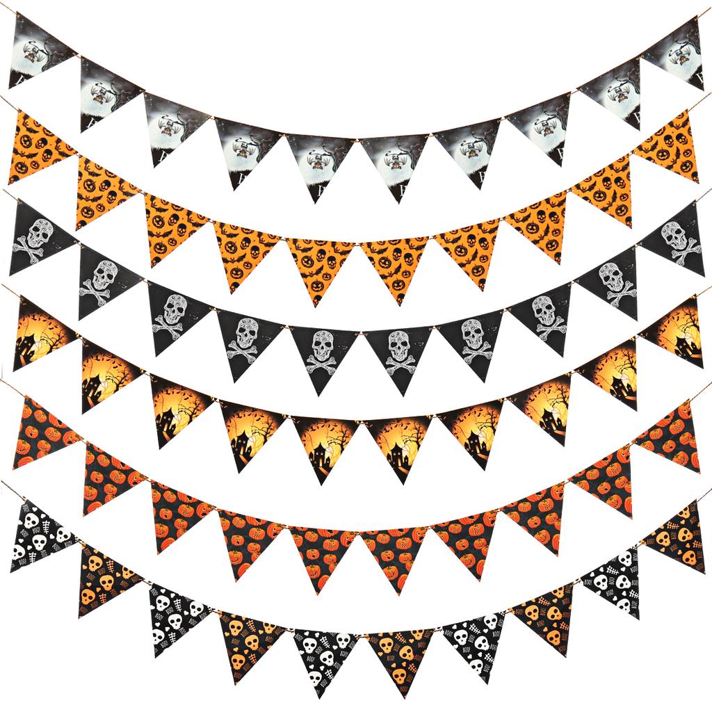Buy Halloween Triangle Flags String Hanging Bat Pumpkin Skull Banner ...