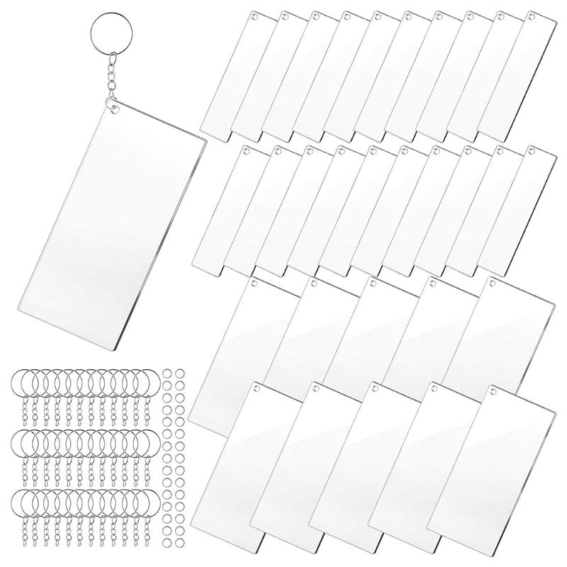 Cheap Acrylic Keychain Blanks with Key Rings Rectangle Clear Discs ...