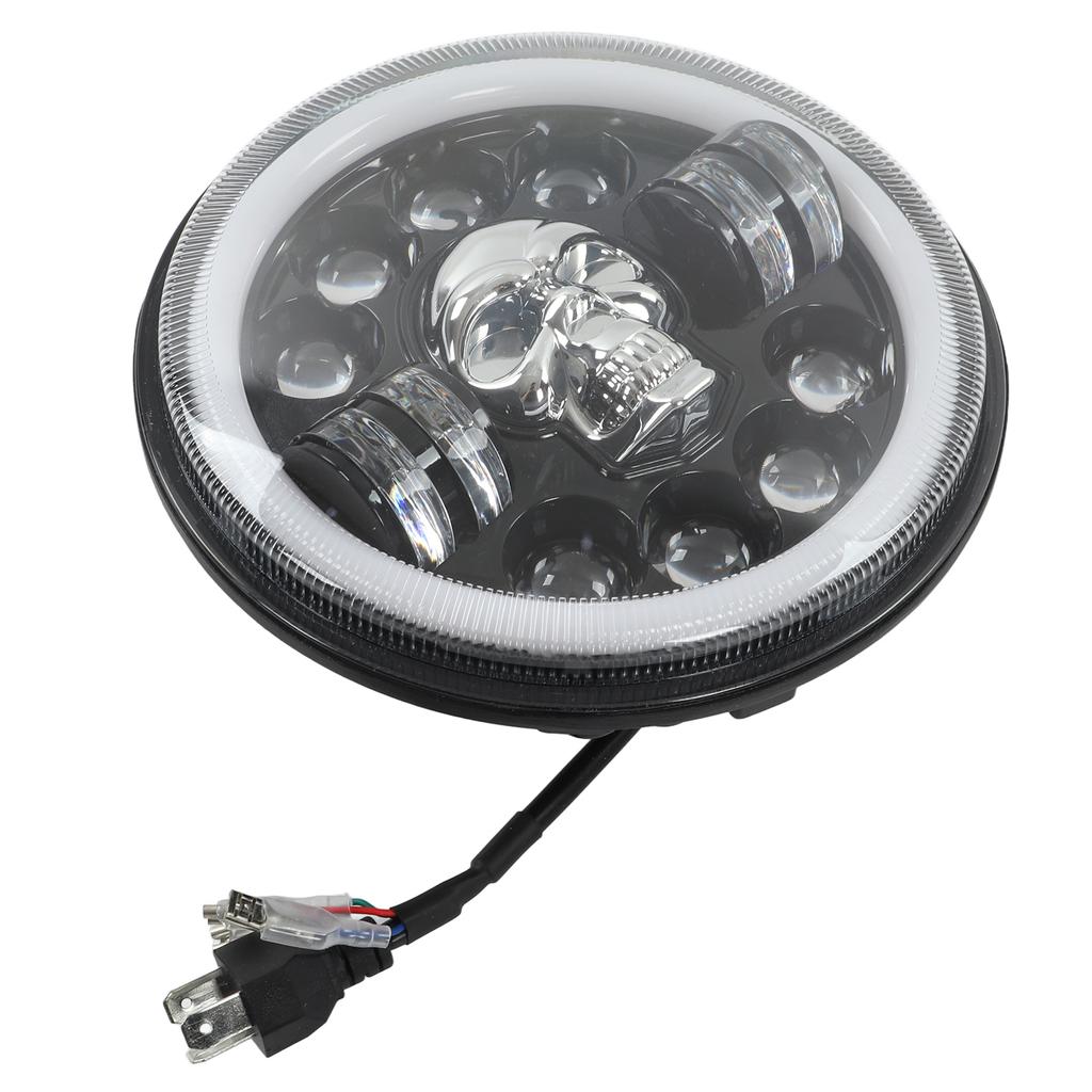 💰Kjøp 7in Motorcycle LED Angel Eye Headlight Skull Head Pattern White ...