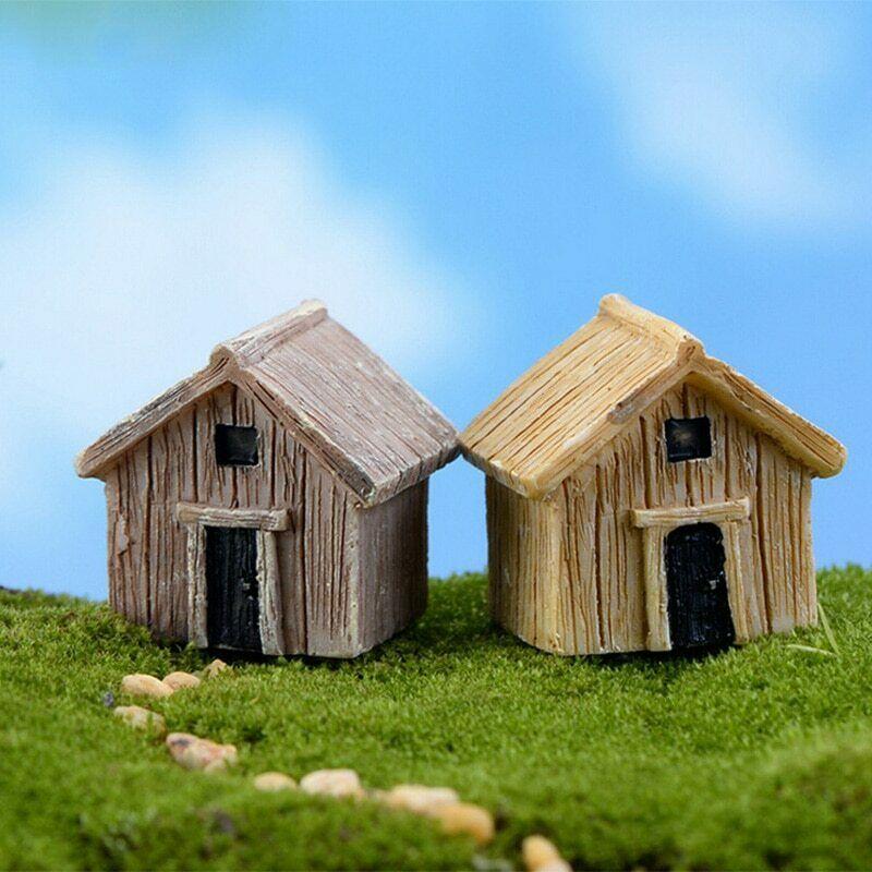 Buy Wooden House Miniature Figures Decor Fairy Garden Animal Statue ...