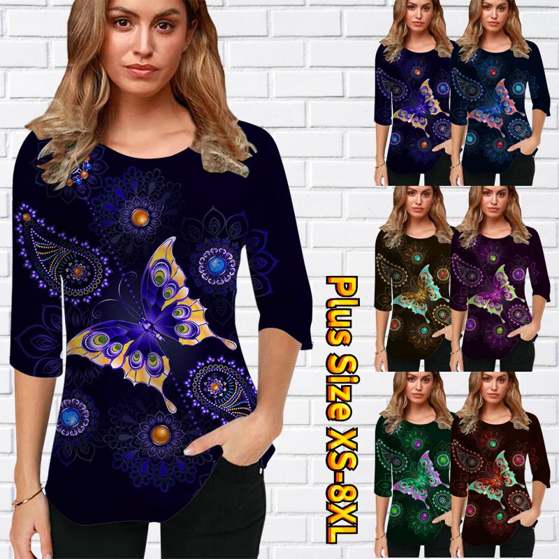 Cheap Womens Blouse 3D Printing Waist Plate Half Sleeve Tops Summer ...