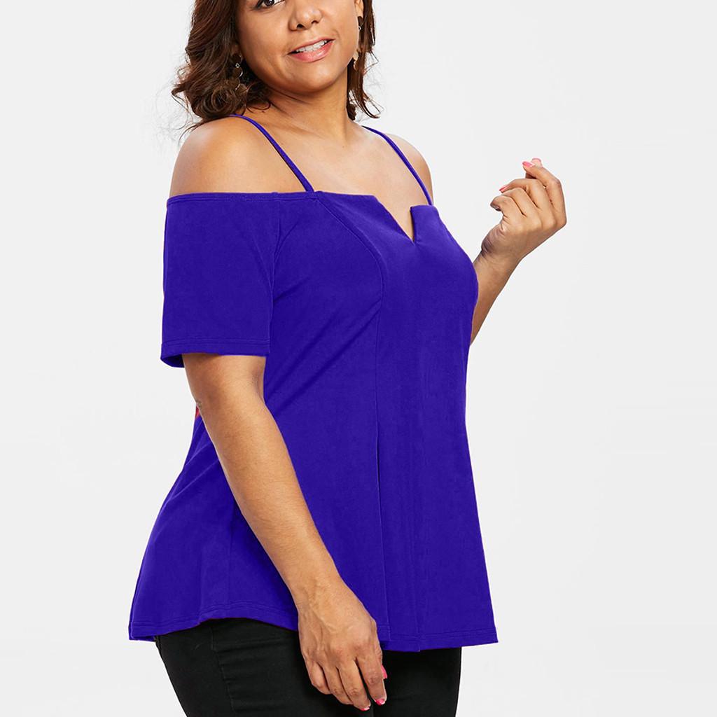 Buy Fashion Womens Plus Size Short Sleeve Cold Shoulder Solid Cami T ...