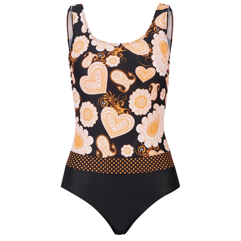 Buy Women Vintage High Neck One Piece Swimsuit Heart Print Swimwear ...