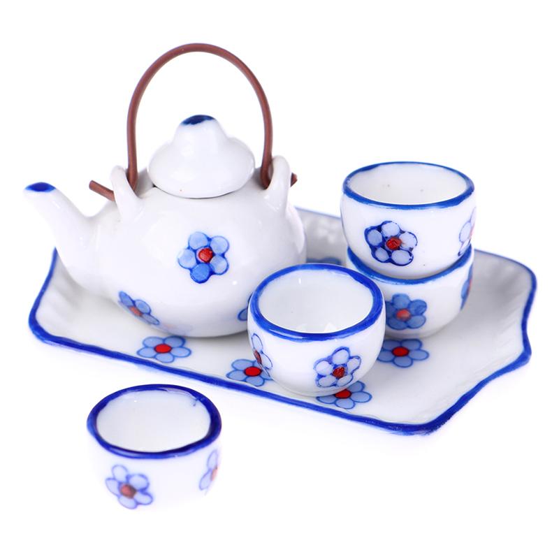 Buy 6Pcs/Set 1:12 Dollhouse Miniature Porcelain Tea Set Model Kitchen ...