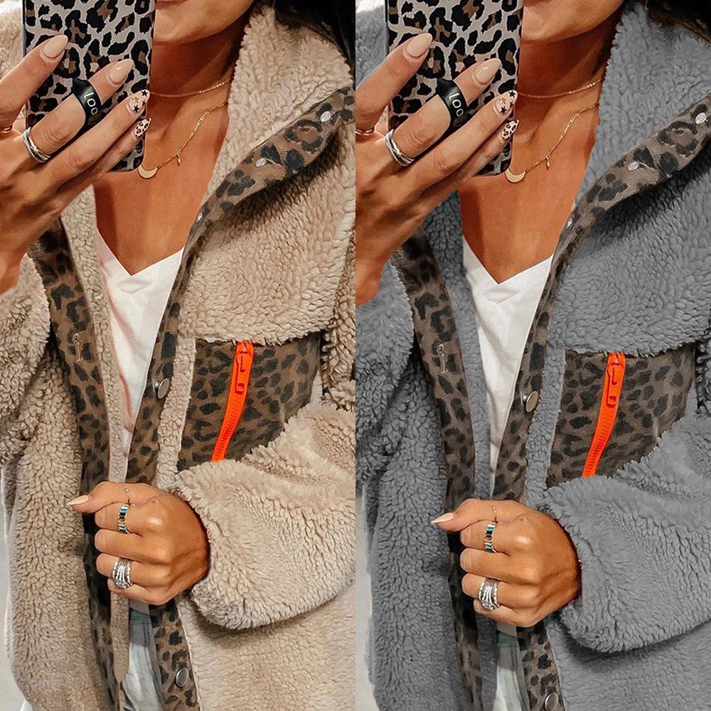 Buy Womens Winter Leopard Print Fluffy Coats Ladies Teddy Bear Fleece ...