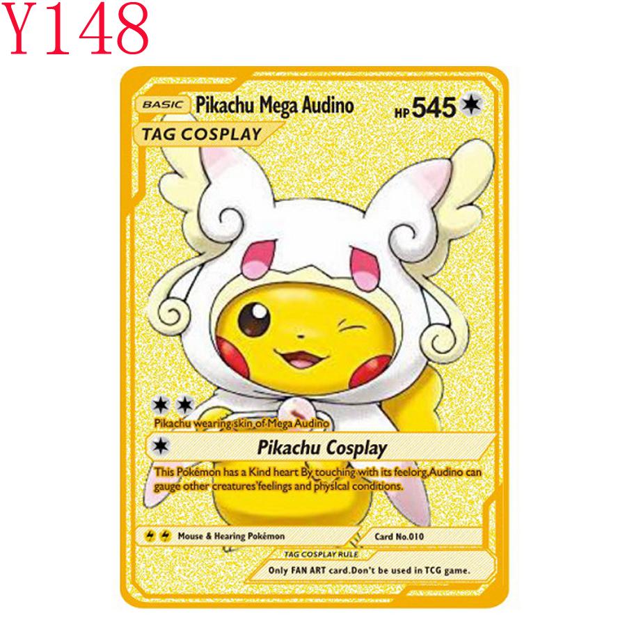 Buy Spanish Hard Iron Pokemon Cards Pikachu Charizard GX Gold Metal ...